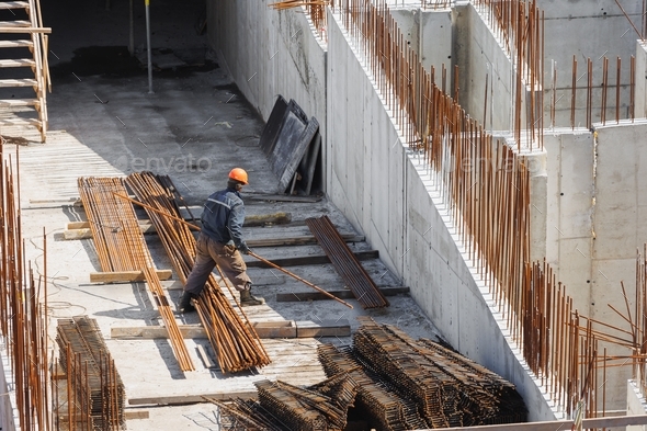 Construction work on the construction site of a residential multi ...