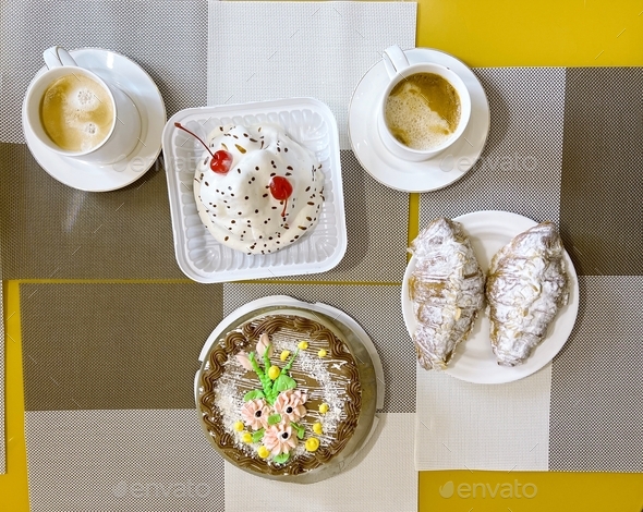 coffee and cakes top view Stock Photo by TTereza | PhotoDune