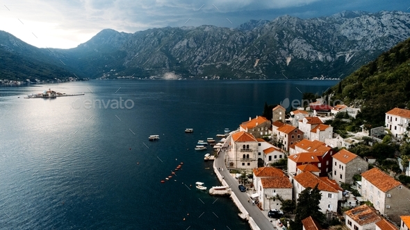 Small medieval town Perast. Kotor Bay. Montenegro. Old european city ...