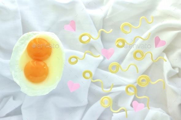 Egg with two yolks and pasta look like sperm competition, fertilization ...