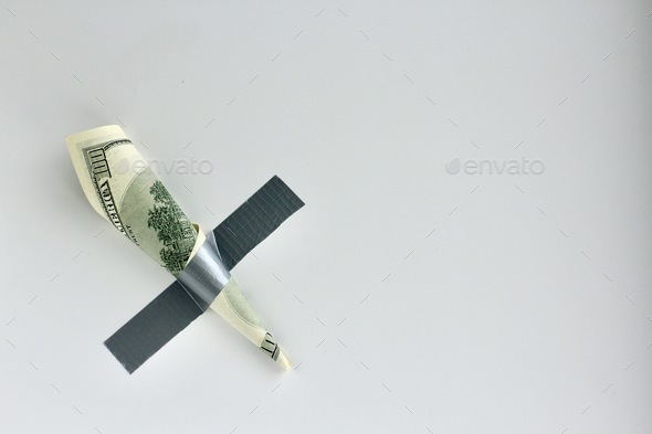 Money duct taped to the wall.Conceptual photo. Background for sticker ...