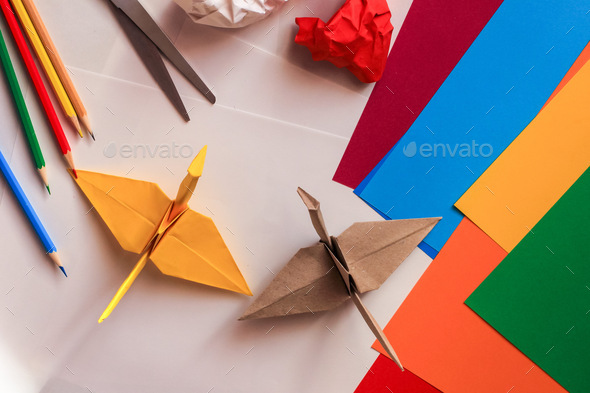 Concept of children's creativity, origami, back to school. N Stock ...