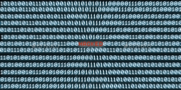 HACKED Computer binary number stream blurred. Concept for hacker cyber ...