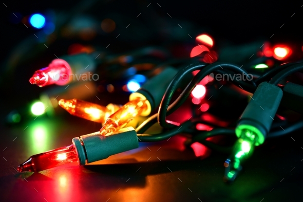 Multi Colored Christmas Lights with green wires - tangled bundle of ...
