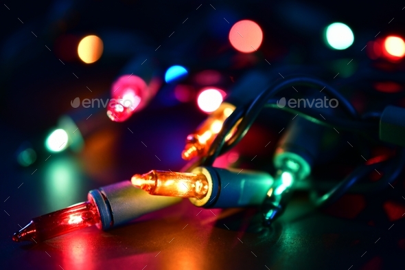 Multi Colored Christmas Lights with green wires - tangled bundle of ...
