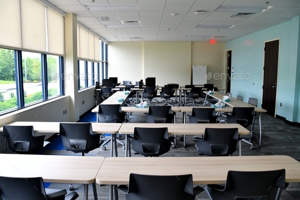 Bright, clean, modern training room at work in an office building for ...
