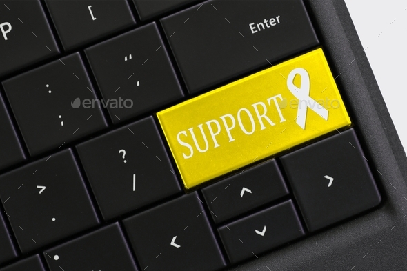 Online help Support Concept - keyboard with YELLOW support awareness ...