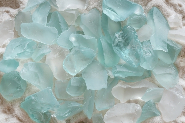 Collection of aquamarine blue aqua teal sea glass creating a natural ...