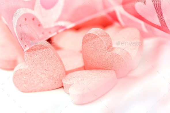 Heart candies, muted pink colour, perfect sweet for the Valentine’s day ...
