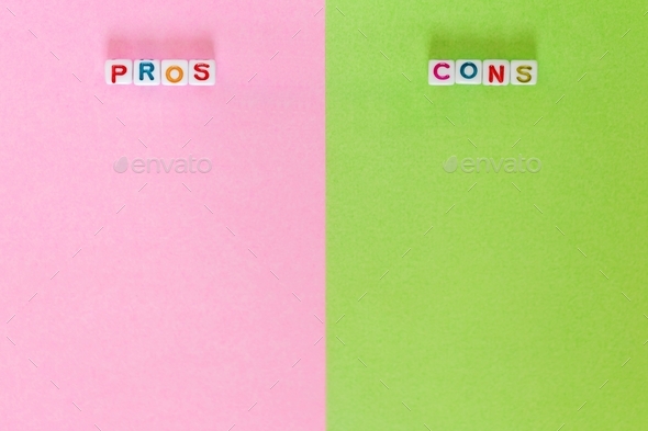 Pros and Cons, blank paper with different colours to write positives ...