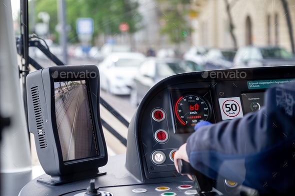 Tram driver in Budapest, Hungary. Hands and dashboard in frame. Stock ...