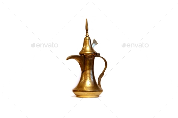 Traditional Arabic coffee pot isolated on white background. Sign of ...