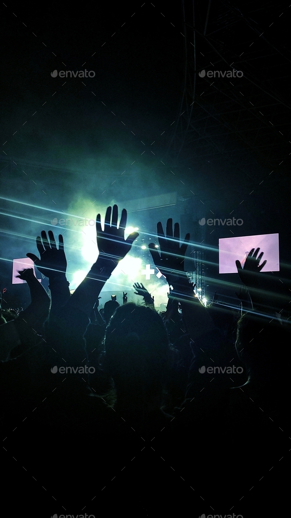 After race concert at Etihad Park. Crowd of people enjoying the music ...