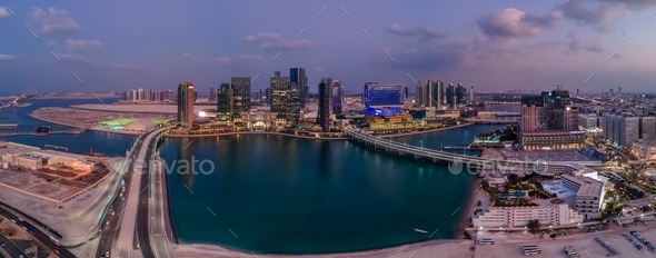 Enchanting sunset in Abu Dhabi showing Al Mariyah and Al Reem islands ...