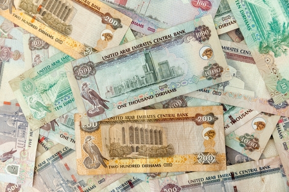 UAE dirhams, different banknotes. Banknotes of two hundred, one ...