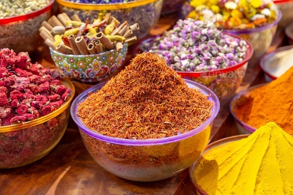 Saffron, the most expensive spice at Dubai spice souq Stock Photo by ...