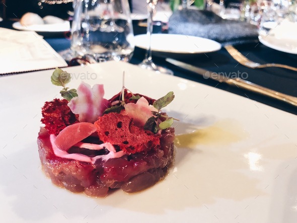A fancy appetizer made with fresh red tuna tartare Stock Photo by ...