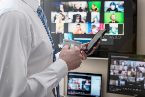 Using technology for business meetings computer screens Stock Photo by ...