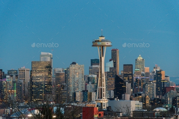 Seattle skyline dusk blue hour Stock Photo by RLTheis | PhotoDune