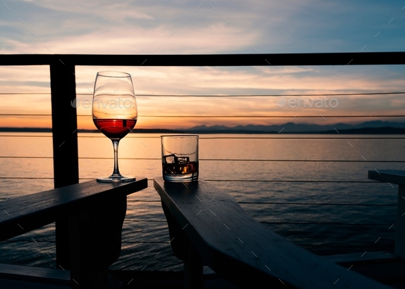 Wine and whiskey deck sunset Stock Photo by RLTheis | PhotoDune