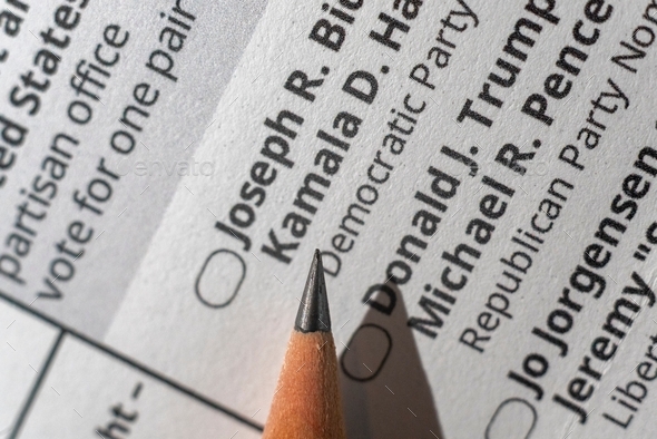 Close up view of the 2020 Presidential election ballot with a sharp ...
