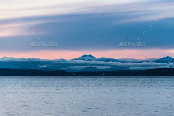 The Brothers mountain peaks on on the Olympic Peninsula across Puget ...