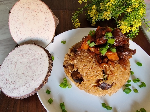 Taro fried rice with mushroom chicken Stock Photo by weewendy | PhotoDune