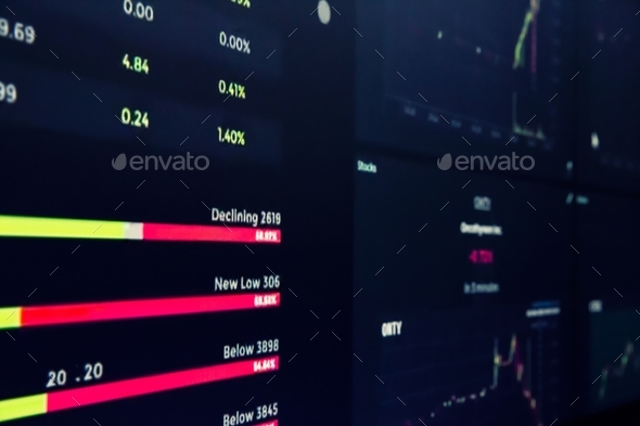 Analyzing a technical graph chart of financial instrument Stock Photo ...