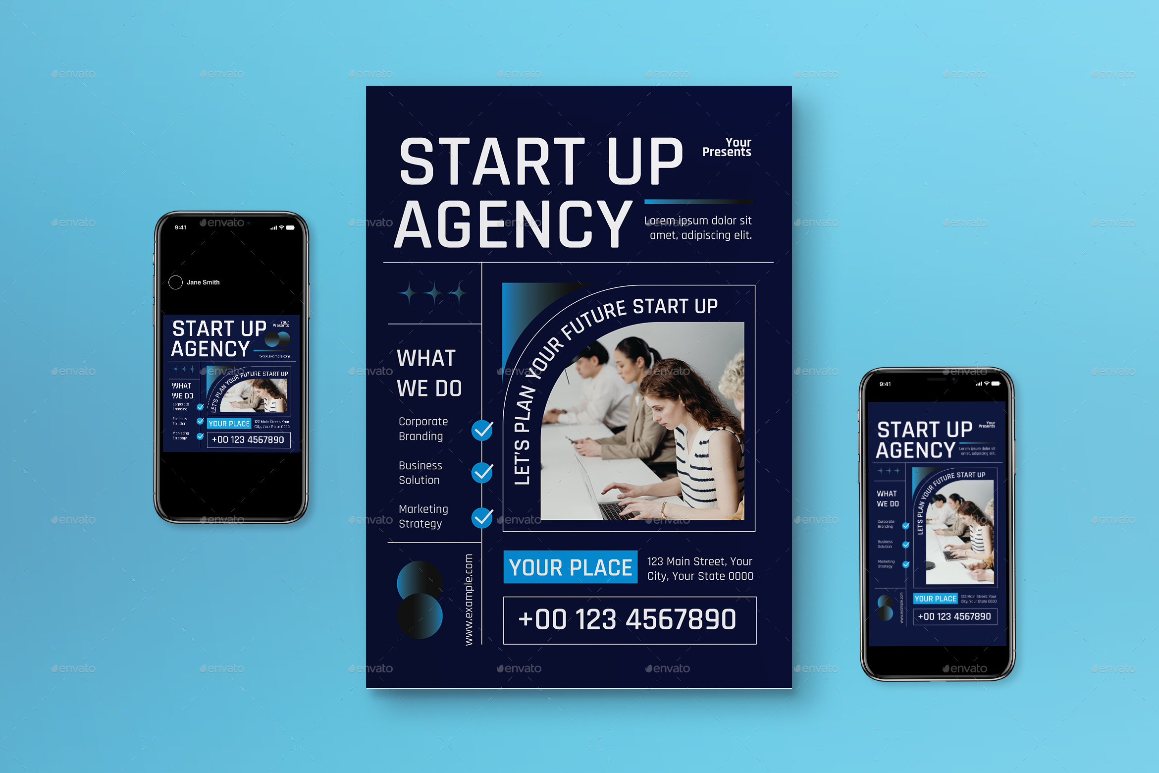 Black Edgy Start Up Agency Flyer Set, Print Templates | GraphicRiver