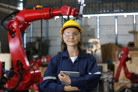 Female process control engineer are checking and solving the problem of ...