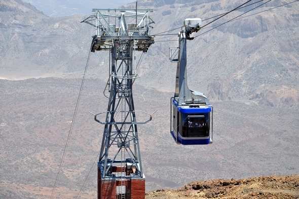 Funicular on a cableway to the volcano Teide in Tenerife, Canary ...