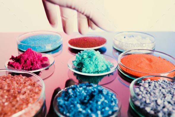 Chemistry and science. Powders, substances to analyse. Chemical science ...