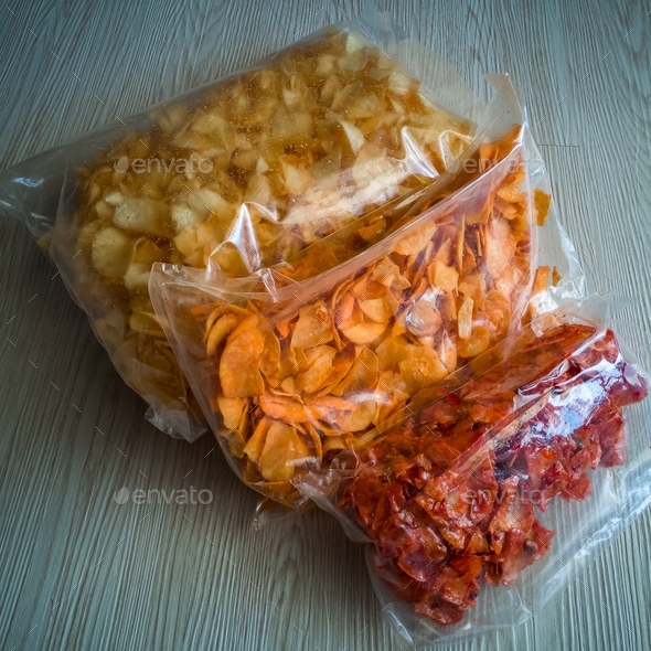 malaysian traditional chips in clear plastic packaging Stock Photo by ...