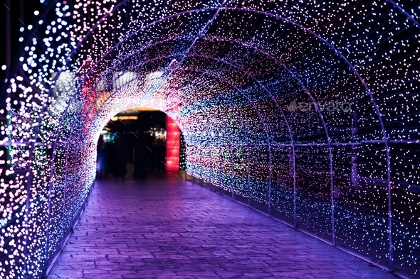 tunnel covered with neon led lights Stock Photo by ellinnur | PhotoDune