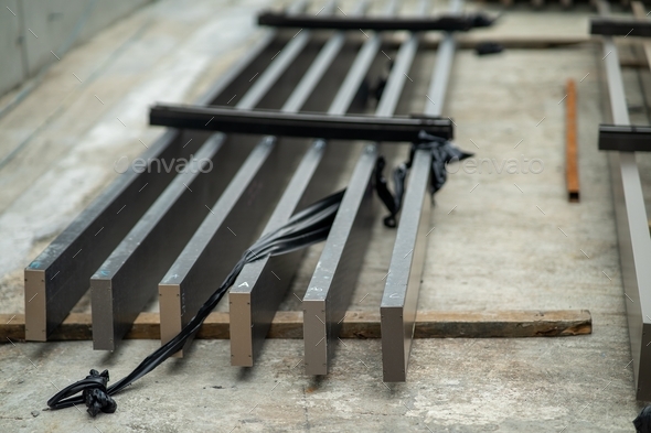 metal planks for exterior decoration in a construction site Stock Photo ...