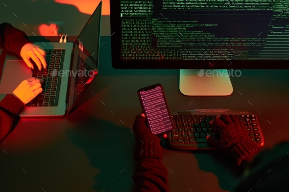 Cyber war. Hackers breaking security. Anonymous people access sensitive ...