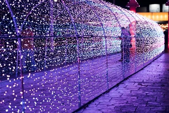 led neon tunnel with people silhouettes Stock Photo by ellinnur | PhotoDune