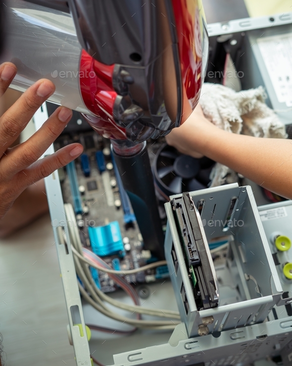 vacuuming inside cpu computer processing unit for maintenance and ...