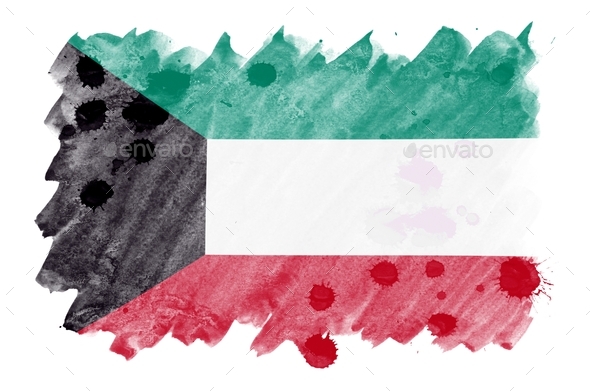 Kuwait flag is depicted in liquid watercolor style isolated on white ...