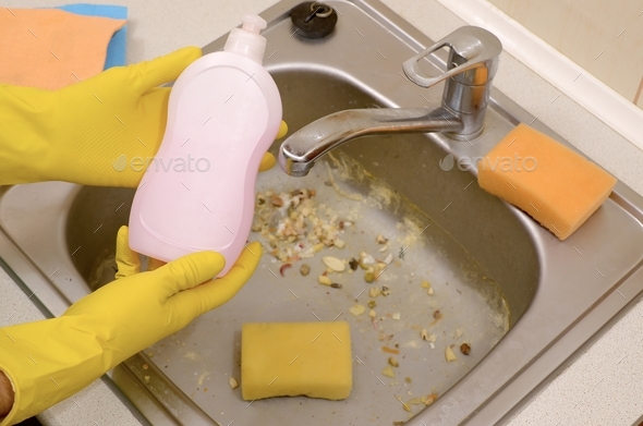 People housework washing-up and housekeeping concept Stock Photo by ...