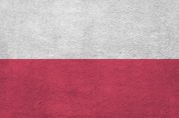 Poland flag depicted in bright paint colors on old relief plastering ...