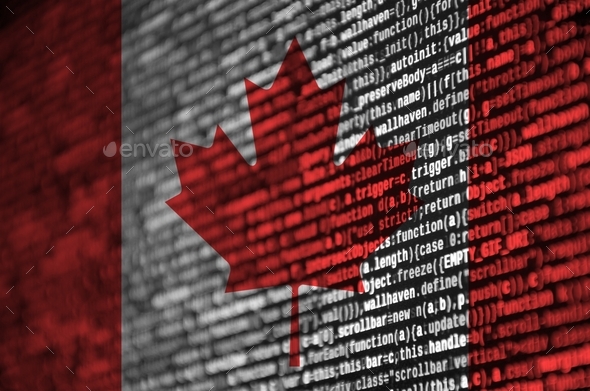 Canada flag is depicted on the screen with the program code Stock Photo ...