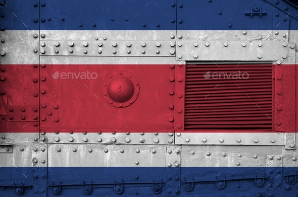 Costa Rica flag depicted on side part of military armored tank close up ...