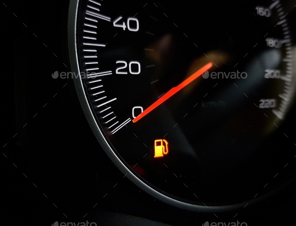 Close-up image of Low fuel lamp on dashboard in car. Stock Photo by 9 ...