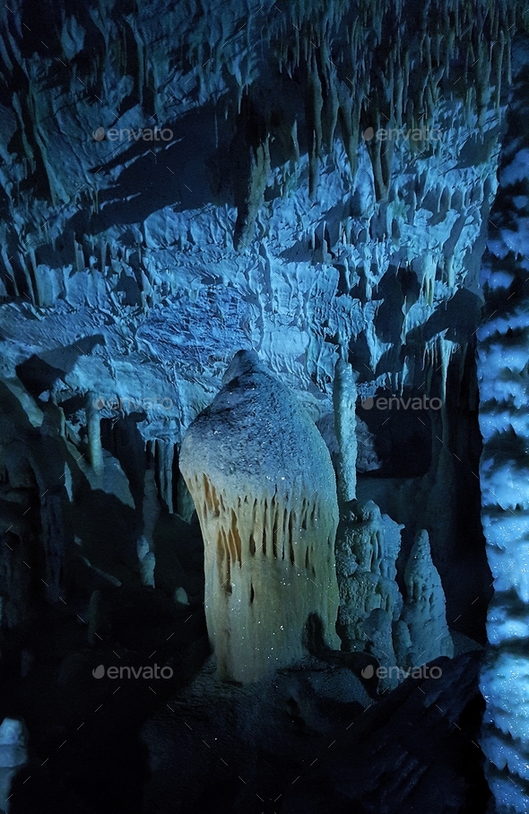Limestone Formations inside cave with stalactites and stalagmites in ...