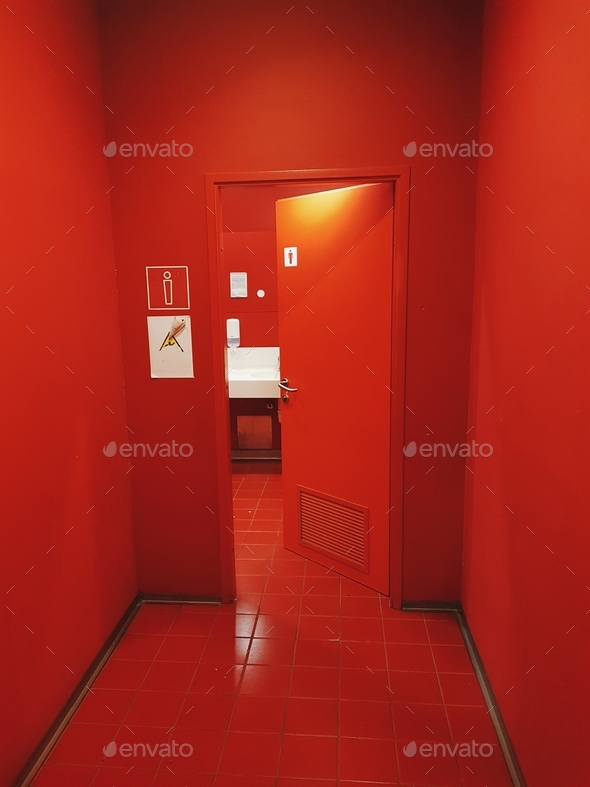 Rad hallway with red door. Interior, color, architecture, entrance ...