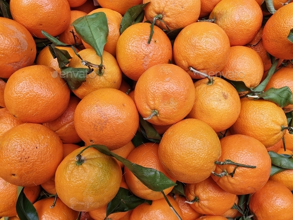Overhead, top view image of oranges. Full frame, texture, background ...