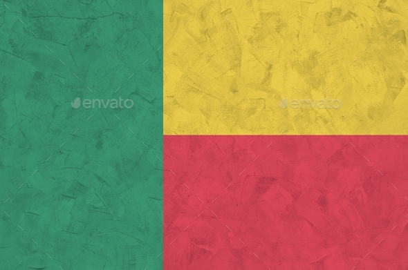Benin flag depicted in bright paint colors on old relief plastering ...