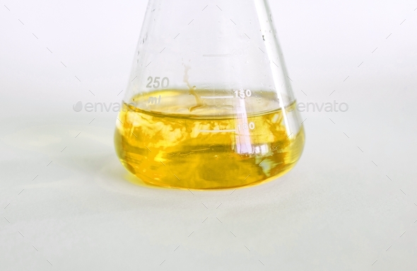 Chemical flasks on white backdrop, liquid, fluid, beaker, colorful ...
