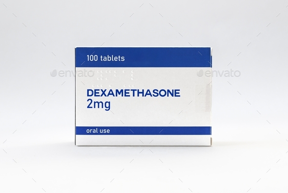 Box of Dexamethasone tablets on white background. Stock Photo by 9_fingers_
